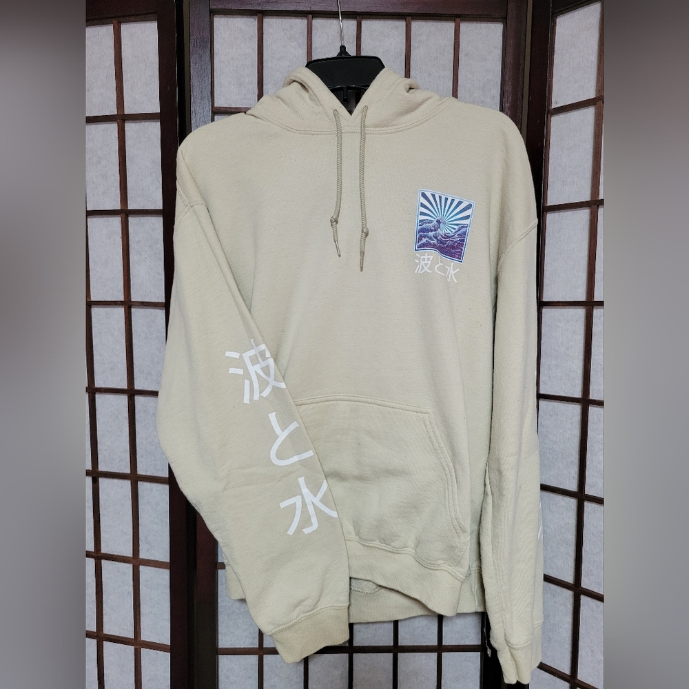 'Neon Riot' Hokusai "The Great Wave" Beige Hoodie - Gem
